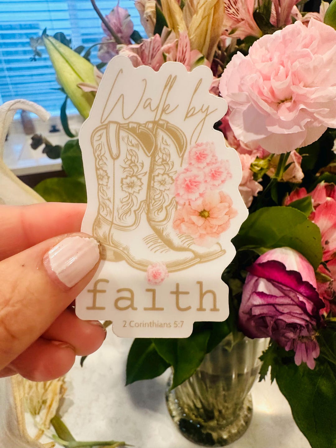 Walk by Faith Sticker – Floral Cowboy Boots – Bible Verse Waterproof ...