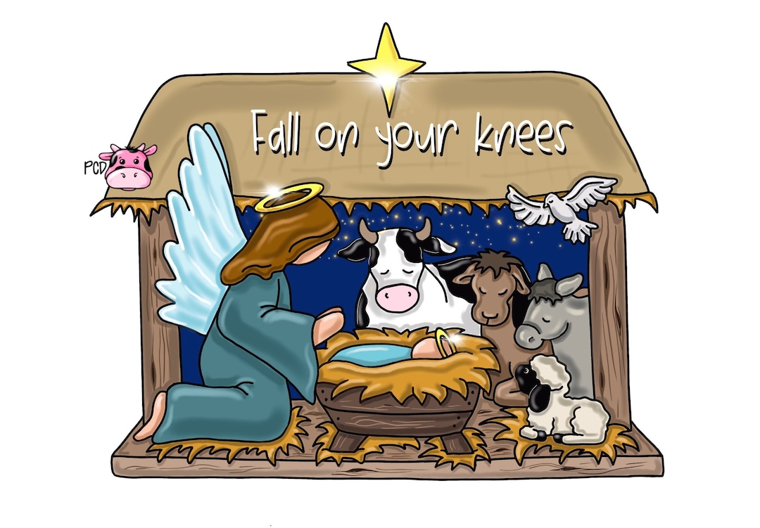 Template-christmas-manger With Angel and Animals Door Hanger Template ...