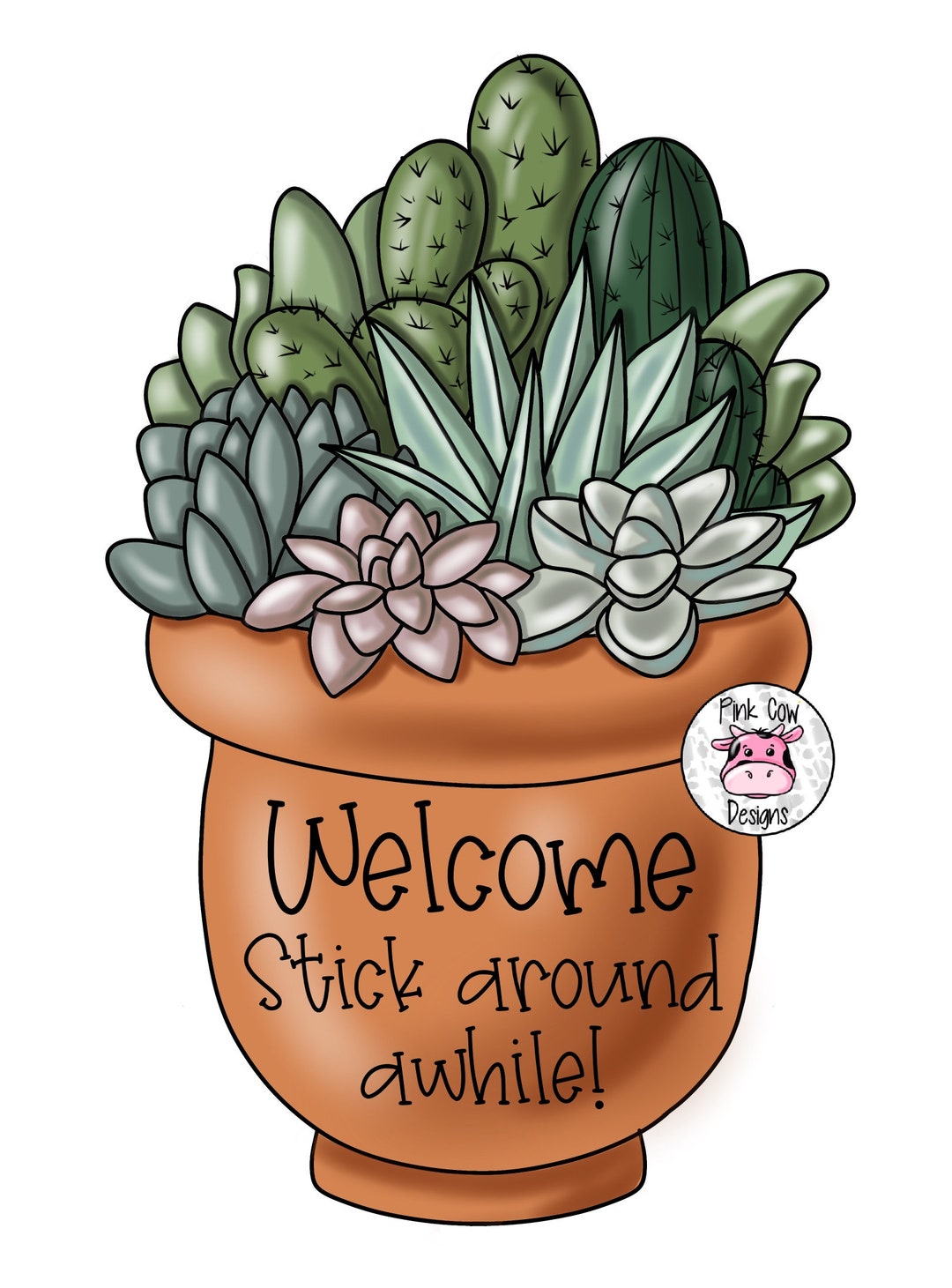 TEMPLATE: Cactus Succulent Door Hanger Template Welcome Stick Around ...