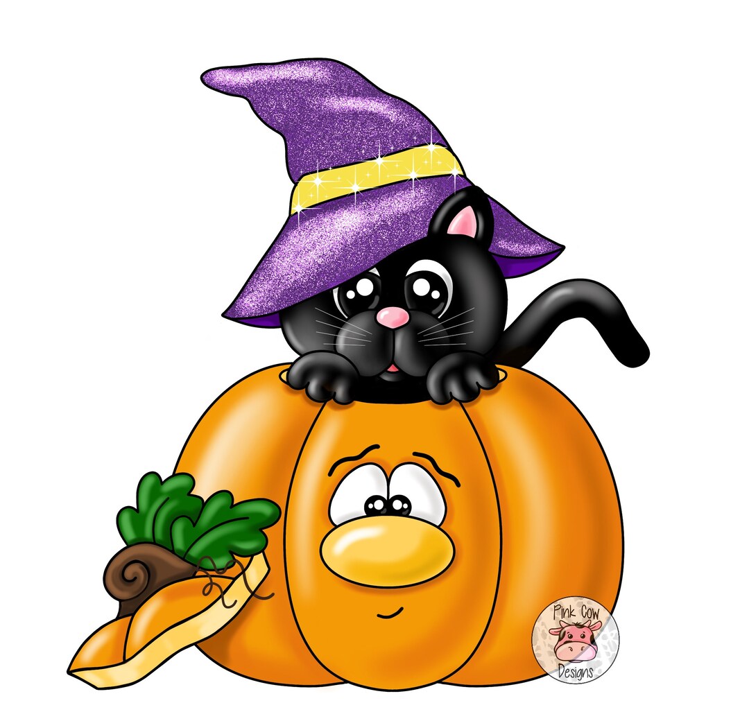 Door Hanger TEMPLATE: Halloween | Black Cat in Pumpkin | Door Hanger ...