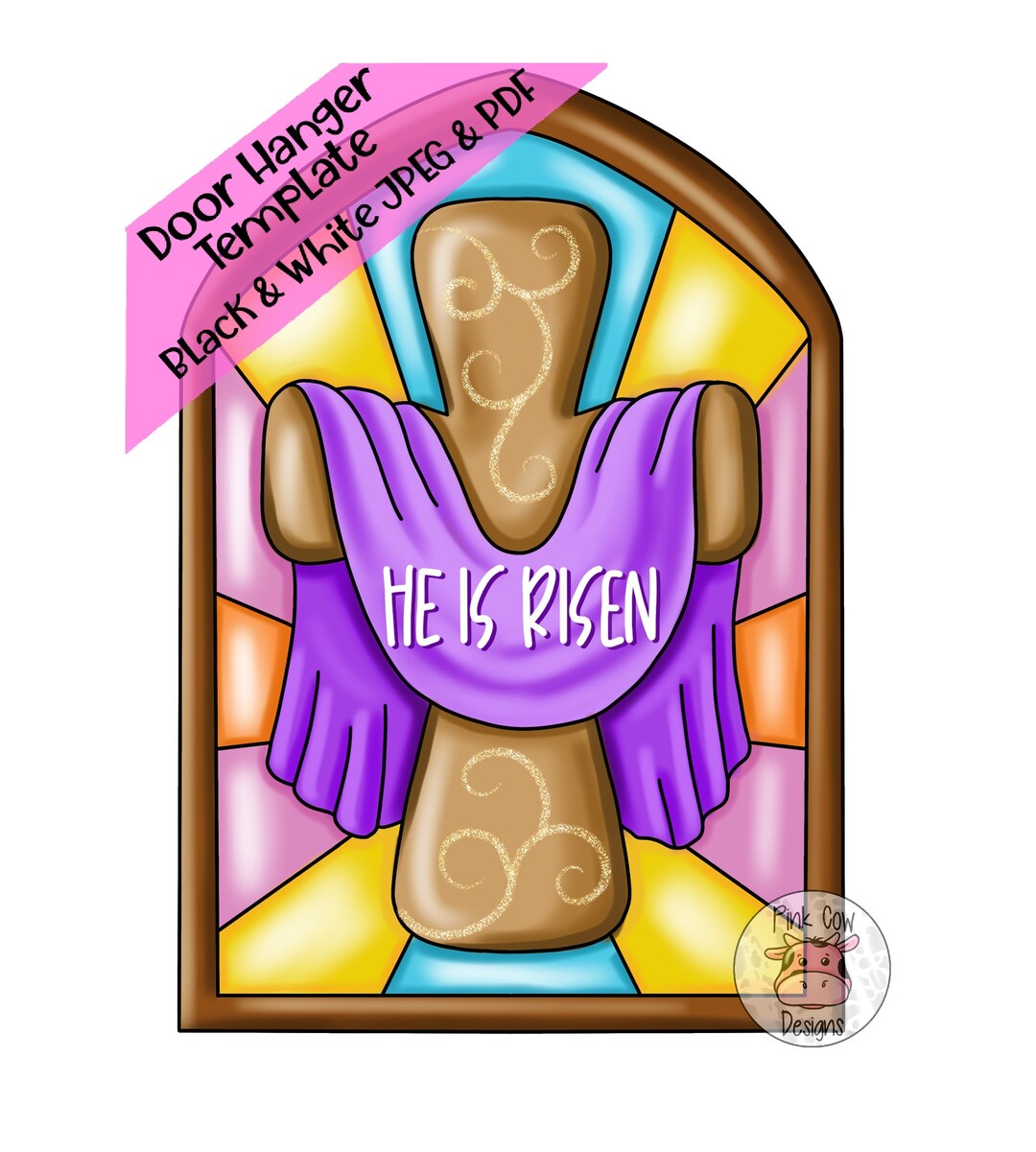 TEMPLATE: Easter-he is Risen-cross-stained Glass-door Hanger Template-digital Download-easter ...