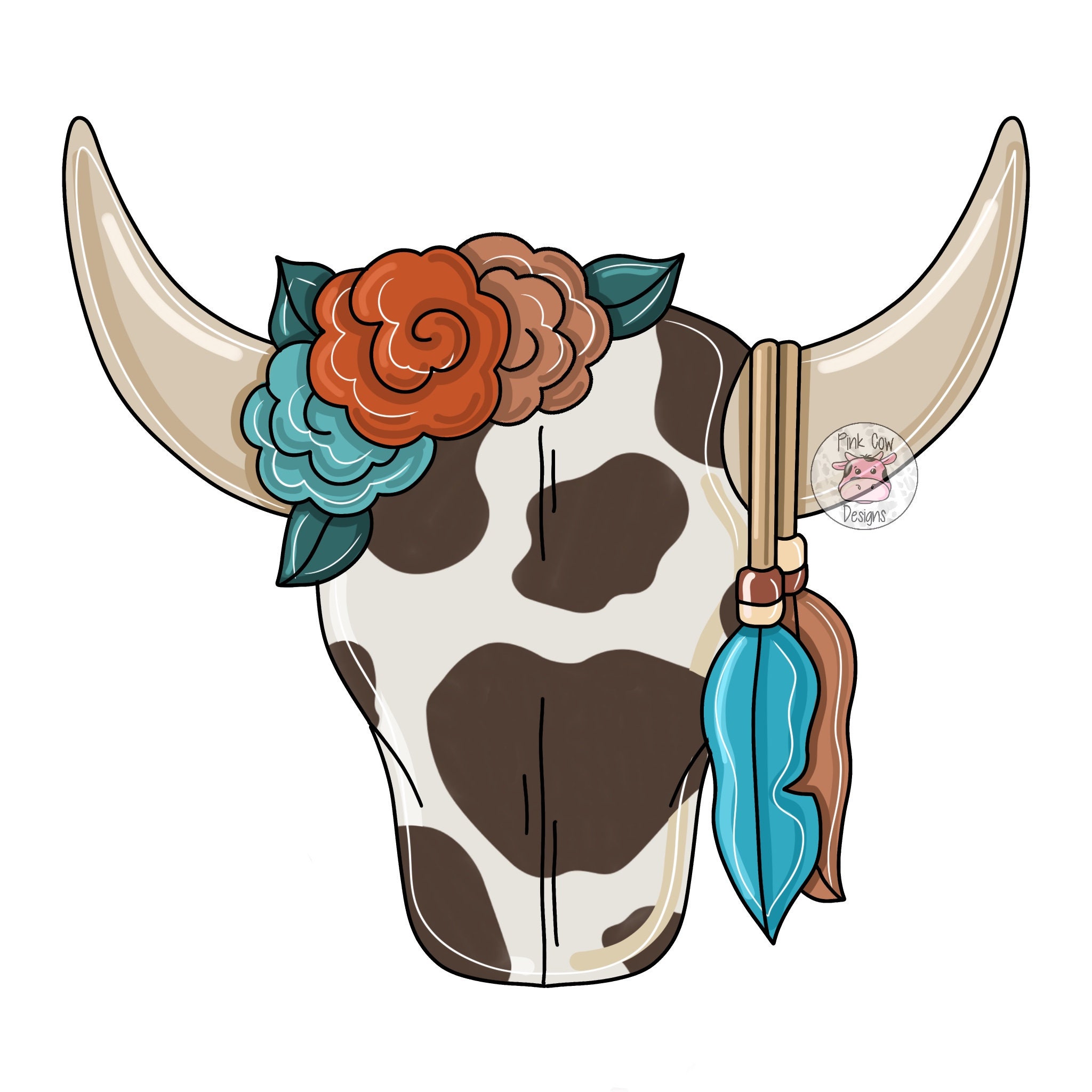 TEMPLATE: Southwest Cow Skull With Flowers and Feathers-door Hanger ...
