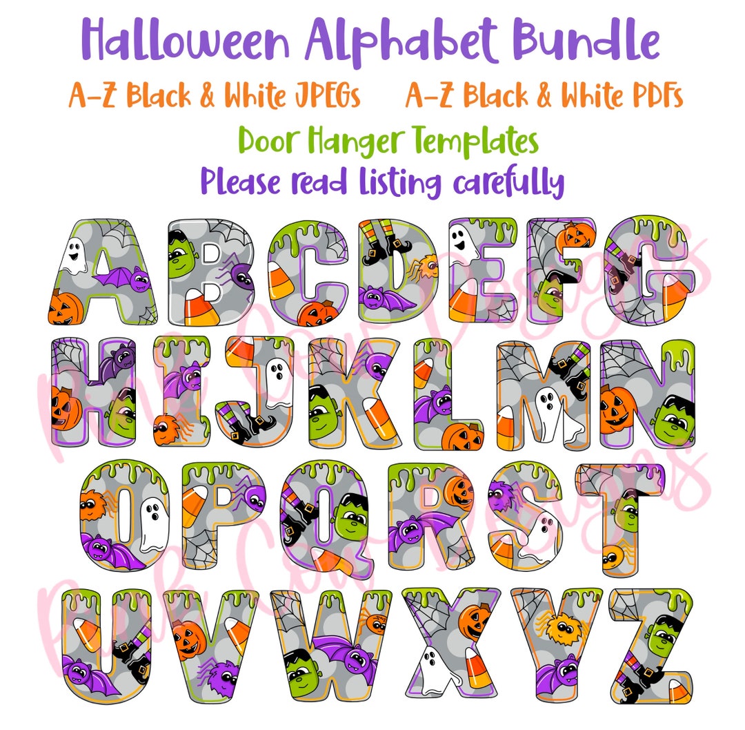 TEMPLATE: Halloween Alphabet A-Z Door Hanger Template-digital Download ...
