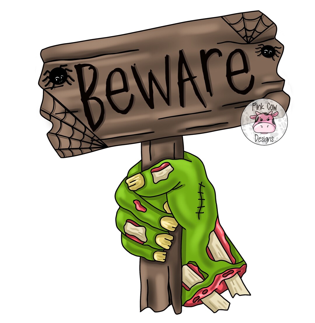 Door Hanger TEMPLATE: Halloween | Beware | Monster Hand With Sign ...