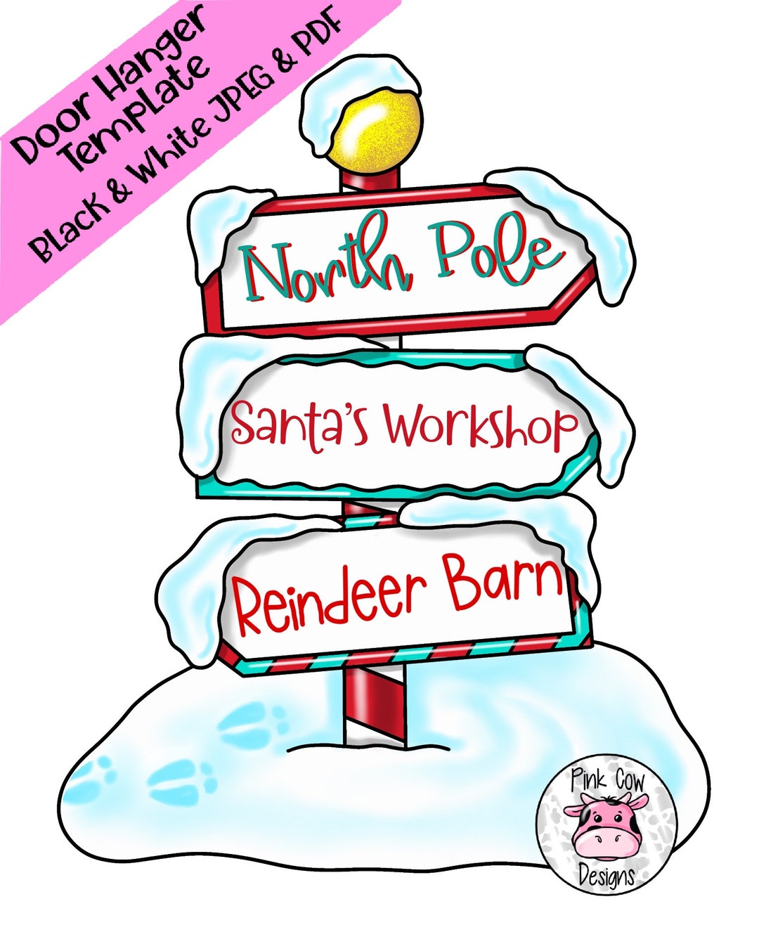 Door Hanger TEMPLATE: Christmas | North Pole Sign | Directions | Santa ...