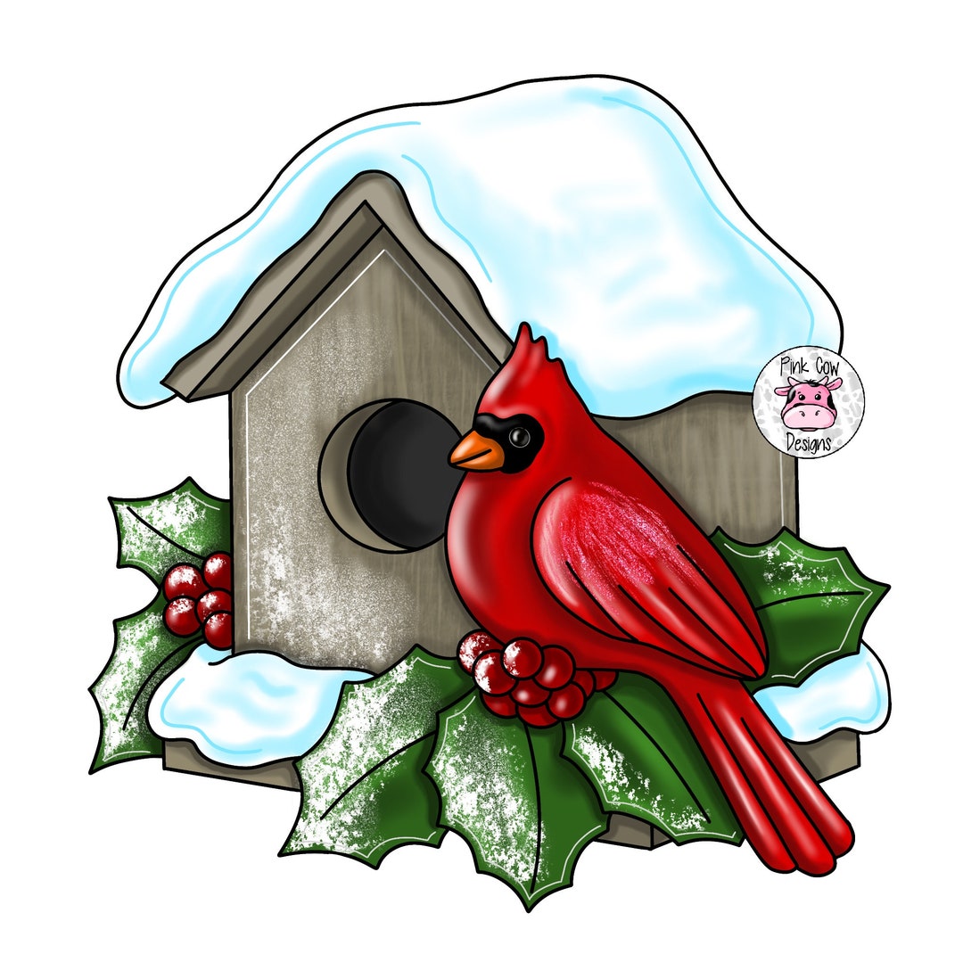 Door Hanger TEMPLATE: Cardinal With Birdhouse | Winter | Cardinal ...