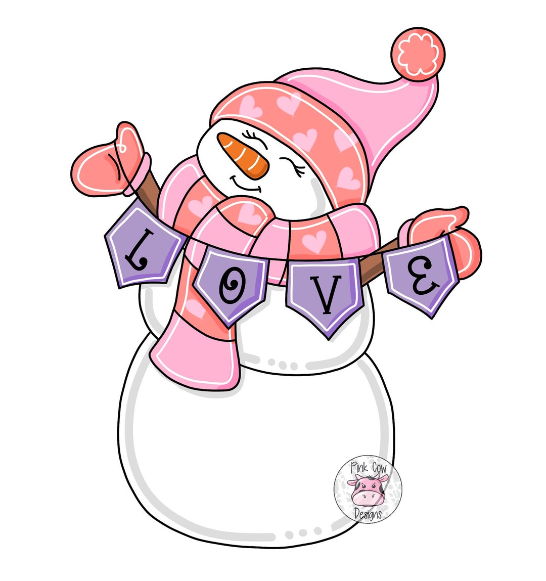 TEMPLATE: Valentines-snowman With LOVE Banner-door Hanger Template ...