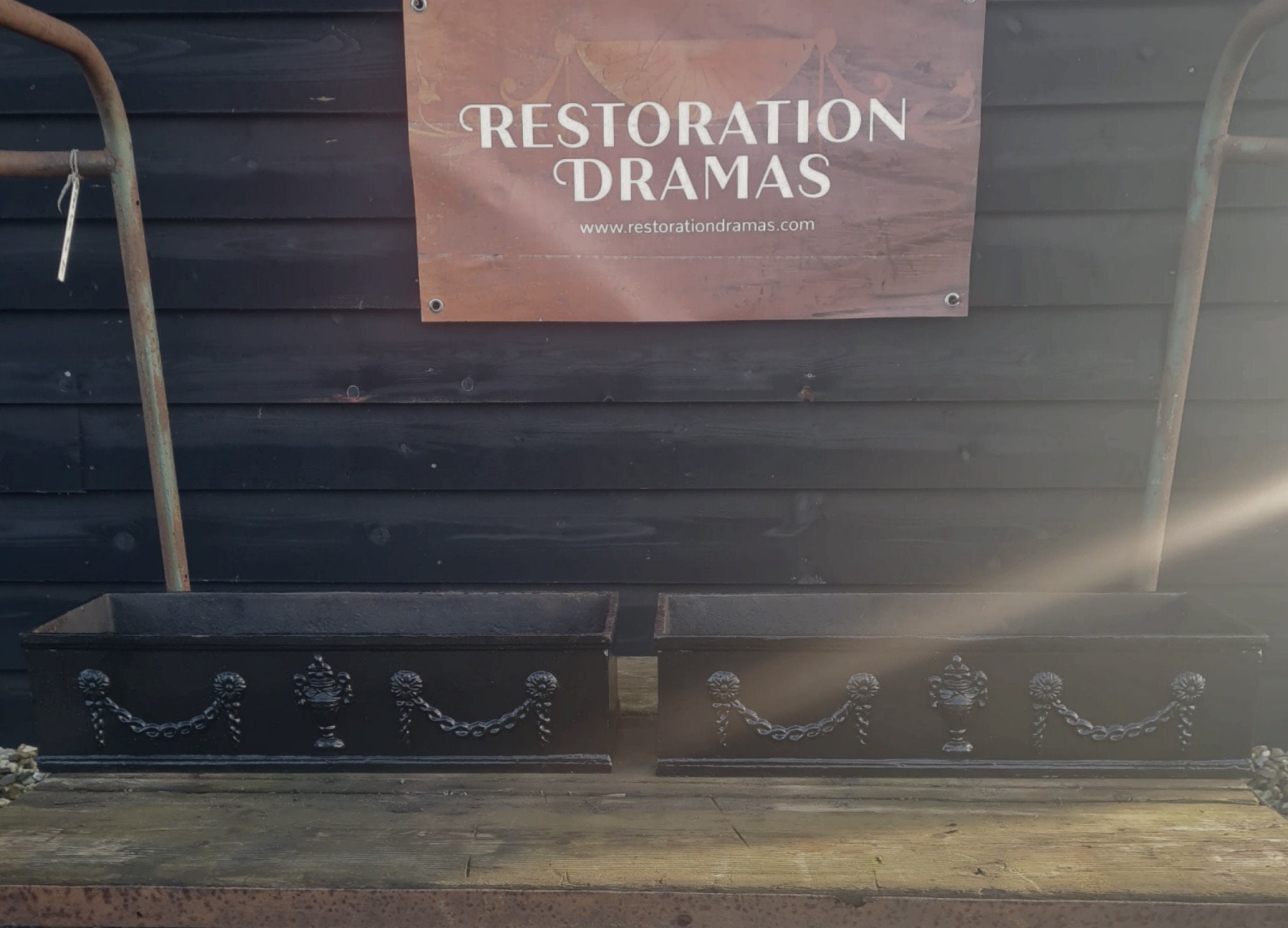 SOLD Pair of cast iron trough planters