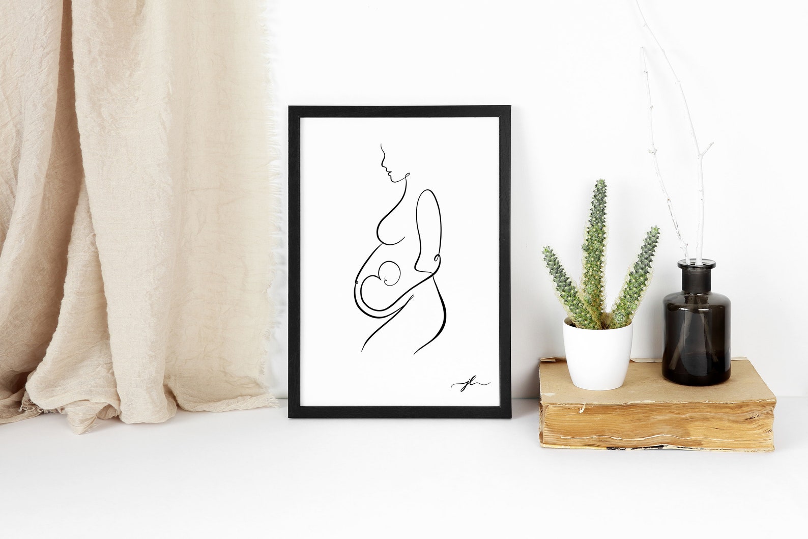 Pregnancy Line Art Line Drawing One Line Art Wall Decor Home Wall Art ...