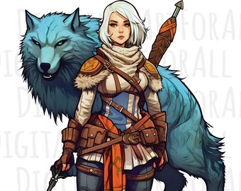 Clipart Female Monster Hunter Cartoon Instant Download Digital Graphics ...
