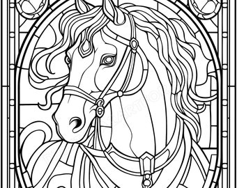 Stained Glass Horse Coloring Book Page | Instant Download Digital ...