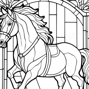 Stained Glass Horse Coloring Book Page Instant Download Digital ...