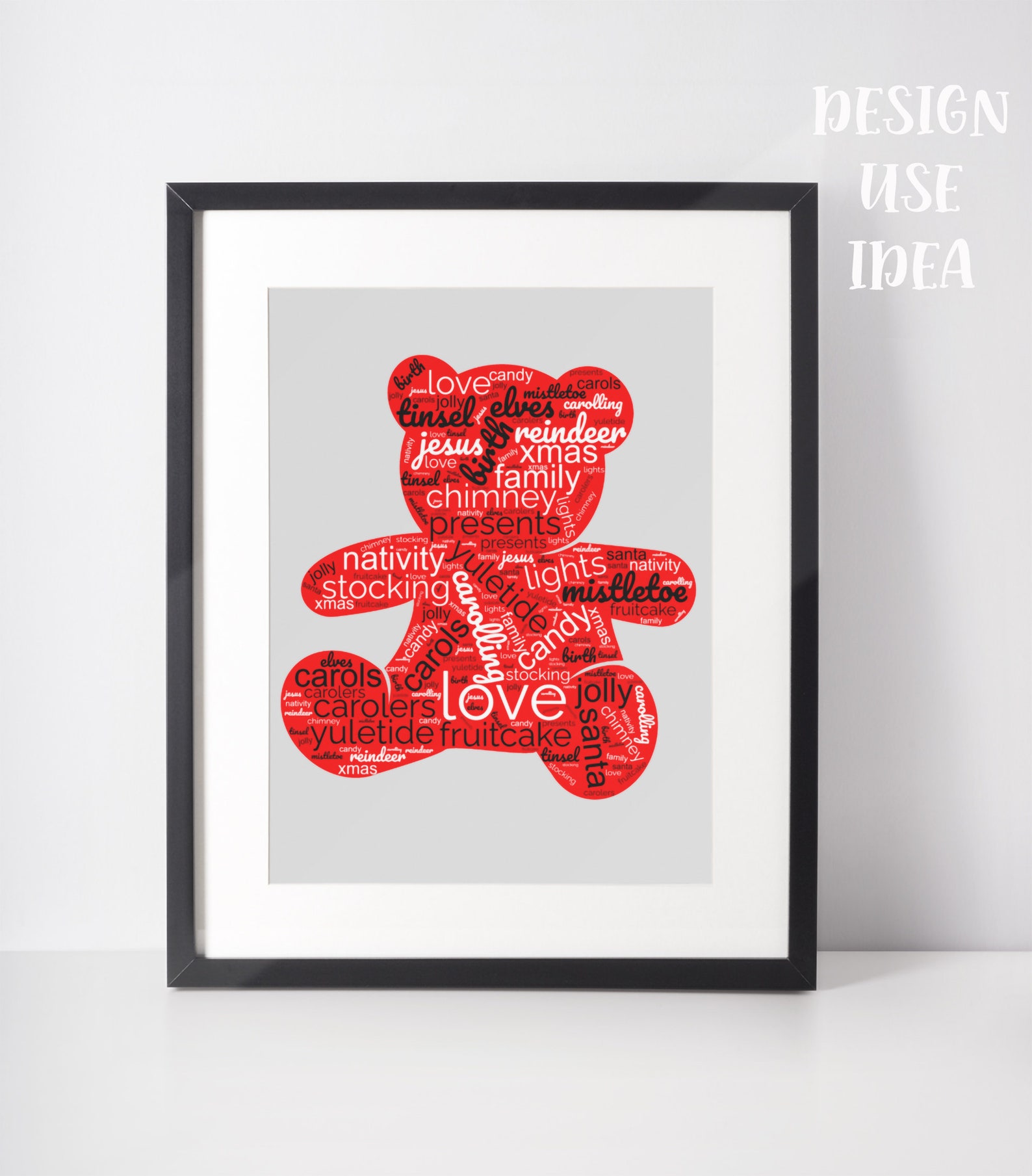 Christmas Teddy Bear Word Cloud red Printable, Digital Artwork Download ...