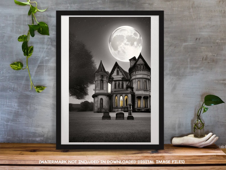 Gothic Moonlit Haunted House - Printable Poster, Instant Download ...