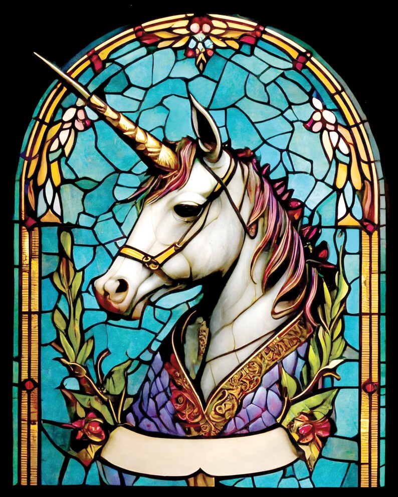 Stained Glass Unicorn Design, Instant Download Digital Graphics ...
