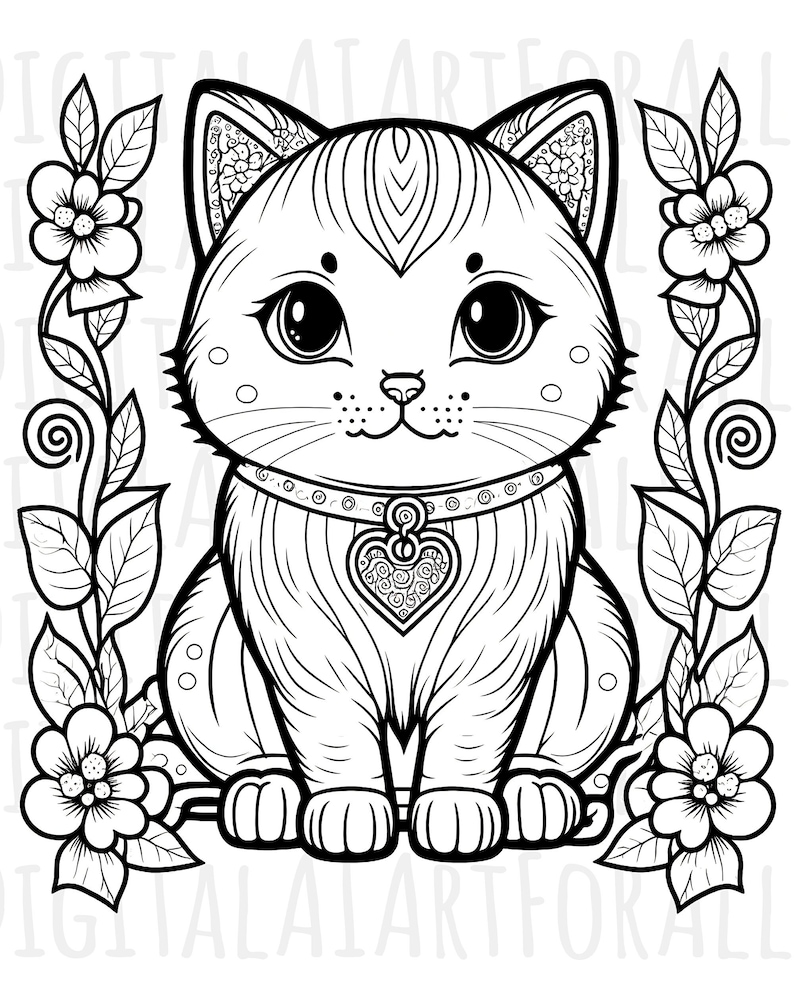 Chibi Cat Coloring Book Page/poster | Instant Download Digital Graphics ...