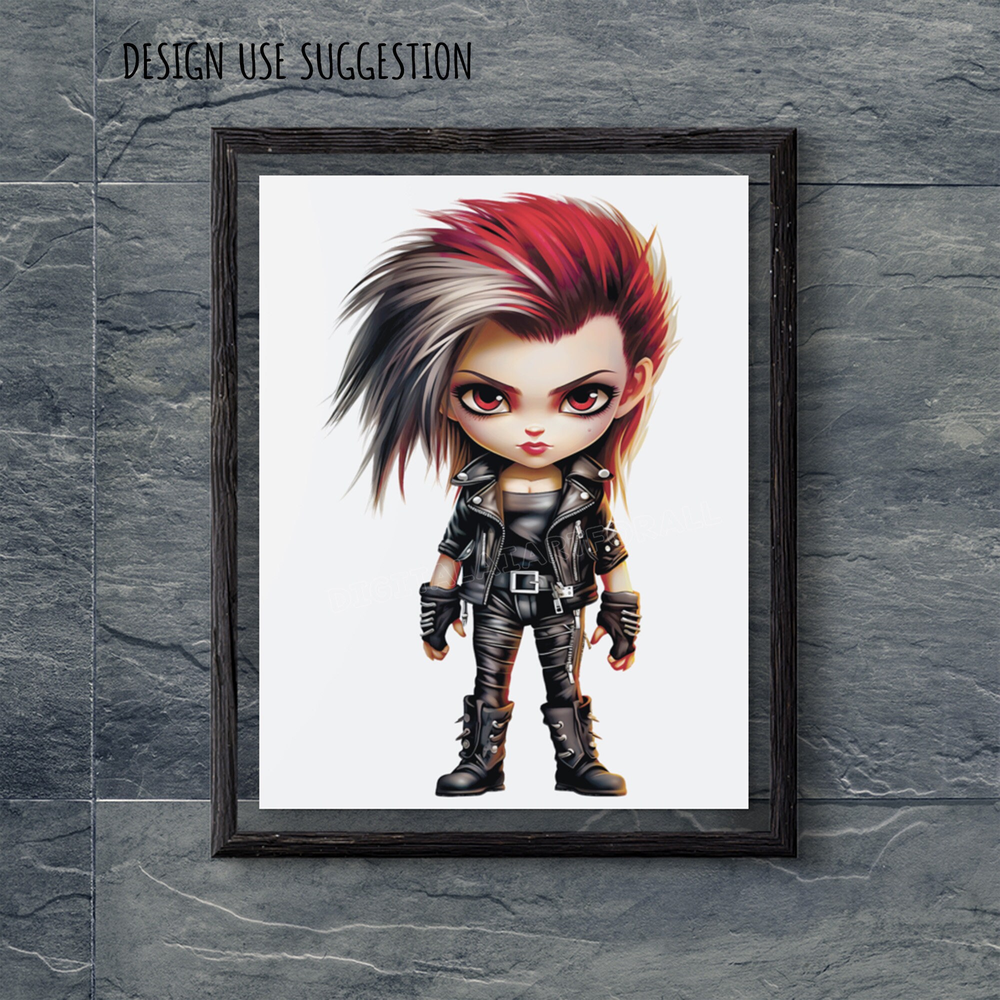 Chibi Punk Girl in Black Leather | Instant Download Digital Graphics ...