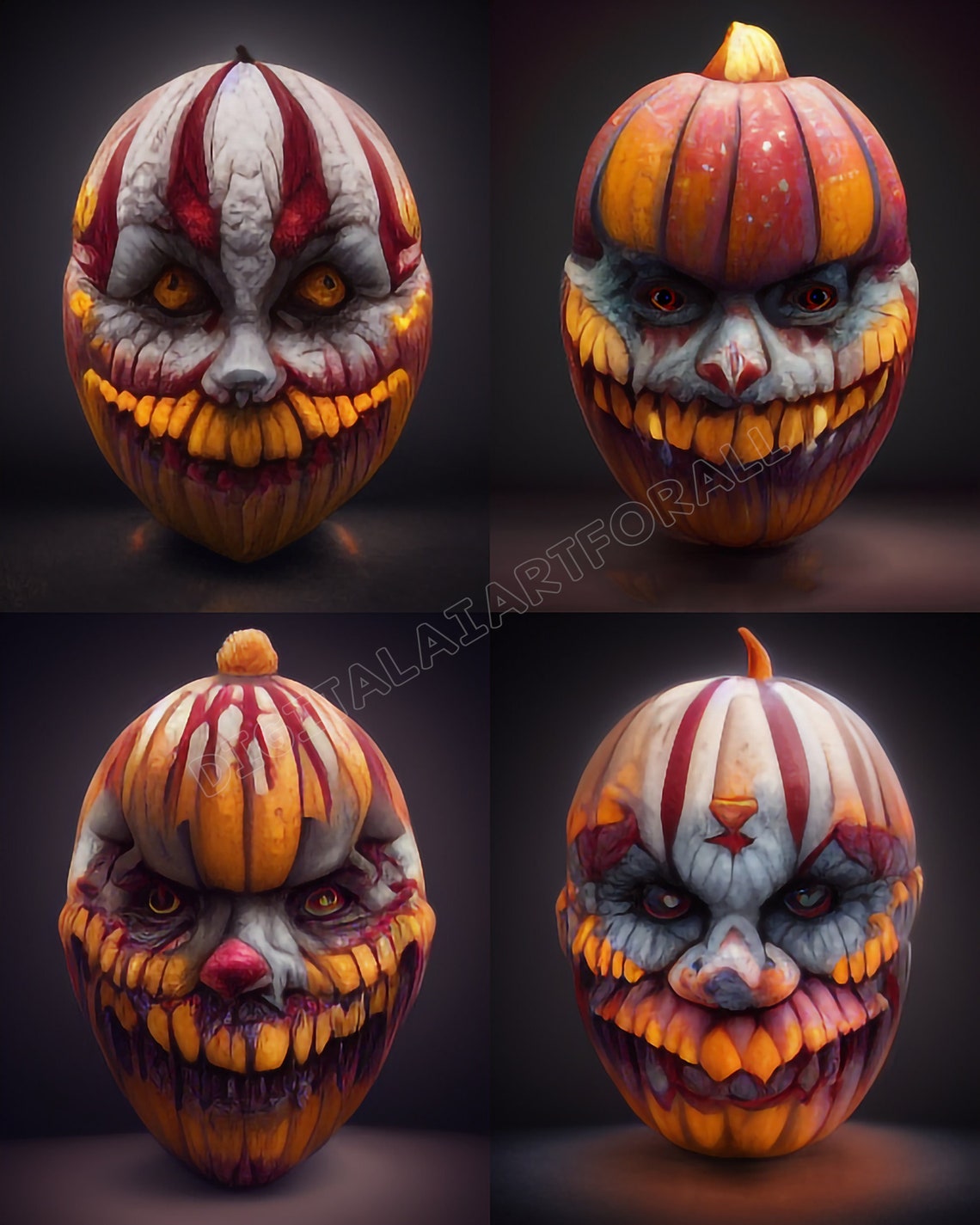 Evil Circus Clown Pumpkins - Printable Poster, Instant Download Digital ...