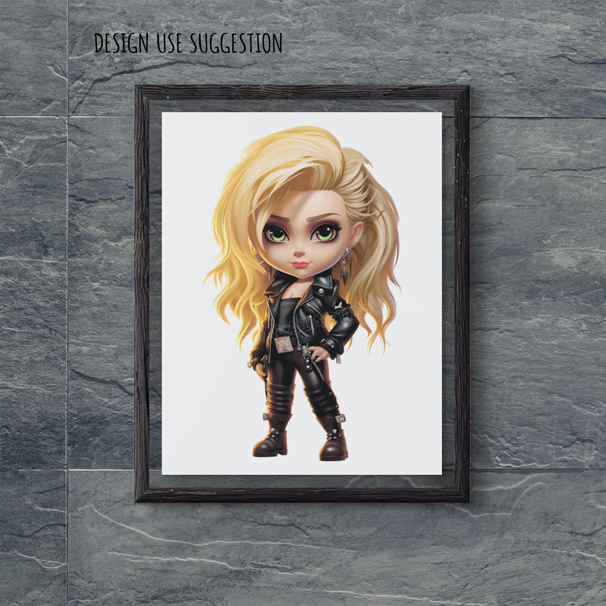 Chibi Punk Girl in Black Leather Instant Download Digital Graphics ...