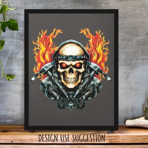 Biker Skull, Human Skull, Flaming, Instant Download, Digital Graphics ...
