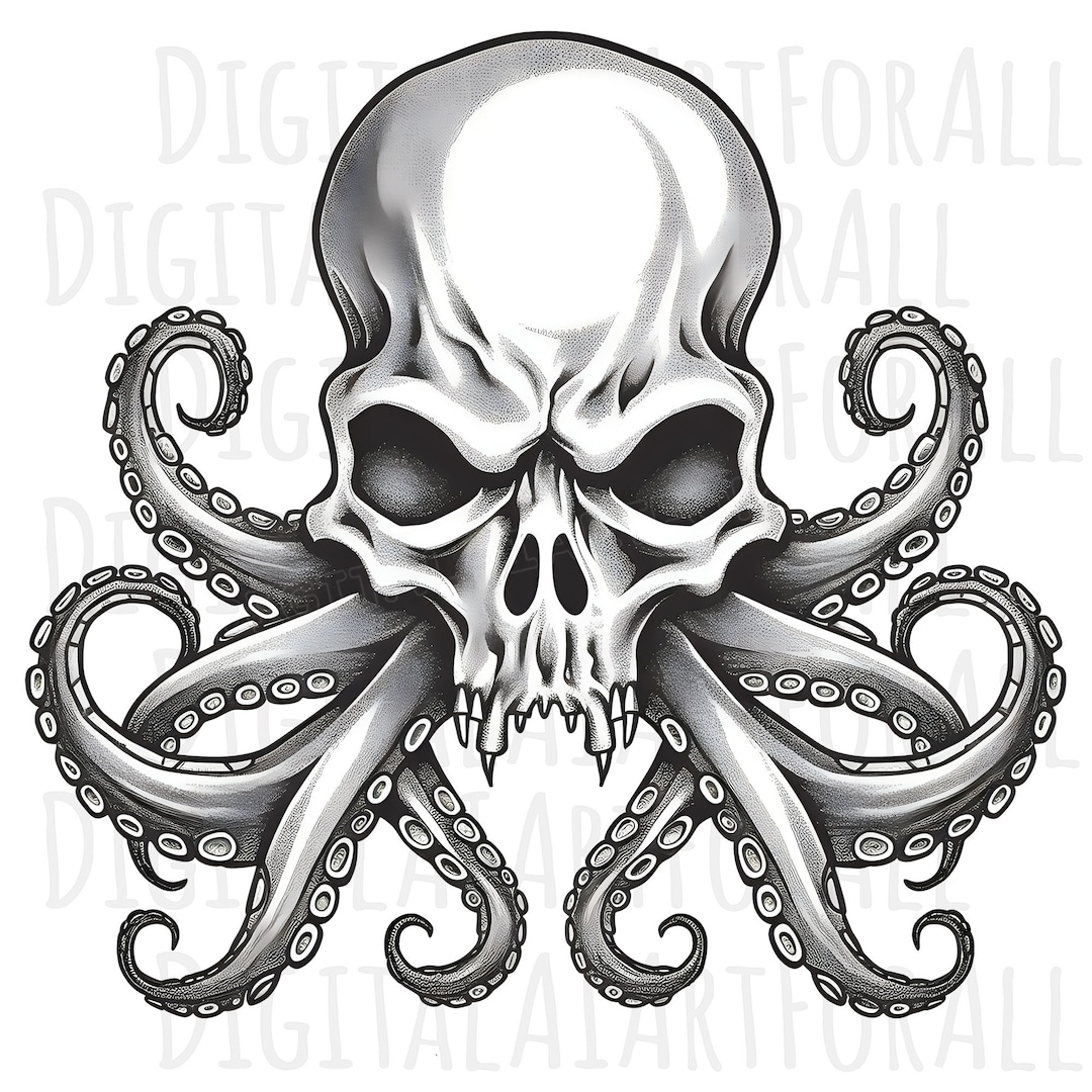 Octopus Skull With Tentacles, Instant Download, Digital Graphics, Dtg ...