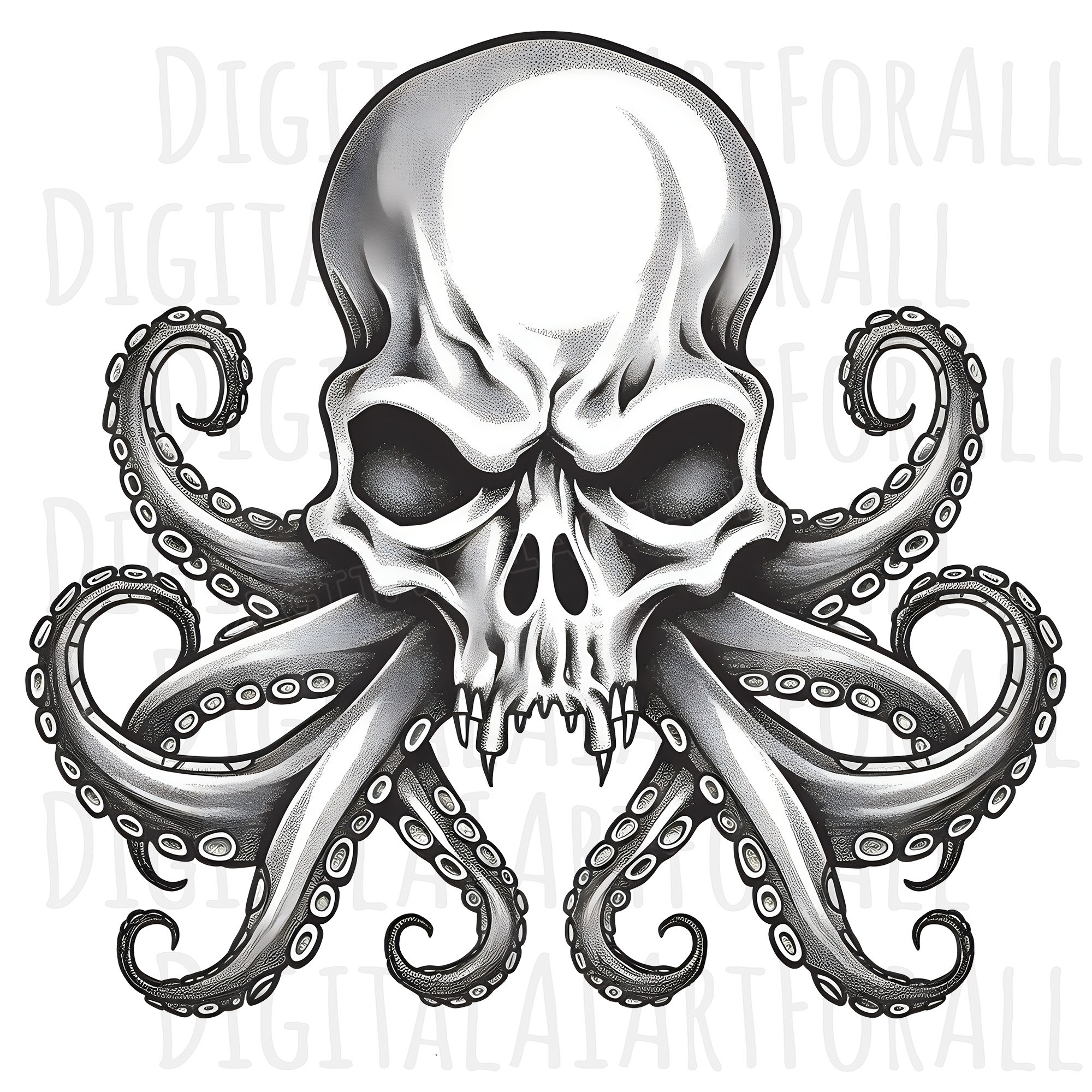 Octopus Skull With Tentacles, Instant Download, Digital Graphics, Dtg ...