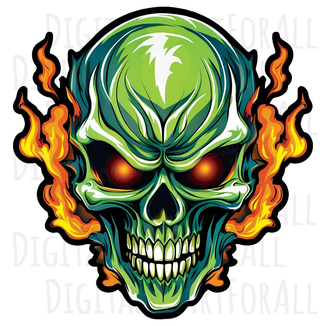 Radioactive Flaming Human Skull | Instant Download, Digital Graphics ...