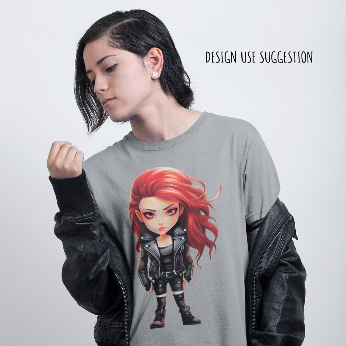 Punk Chibi Girl in Black Leather Instant Download Digital - Etsy