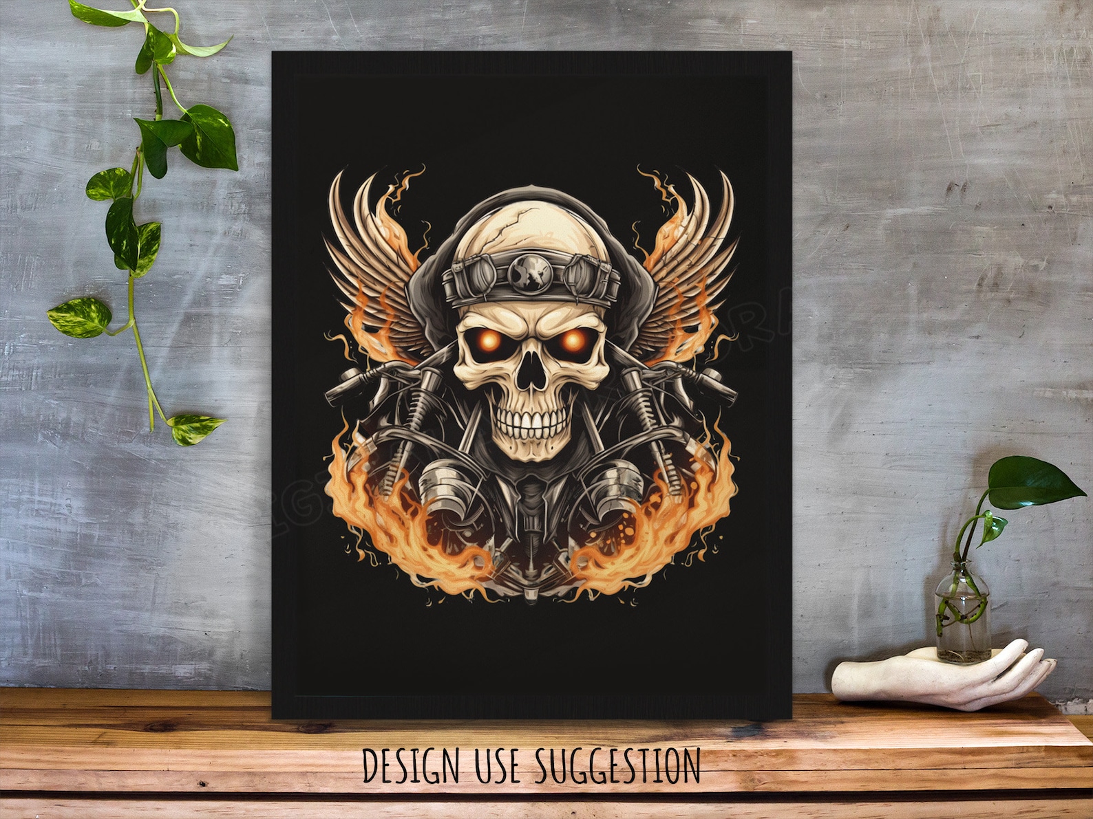 Outlaw Biker Skull Flaming Wings Instant Download Digital - Etsy