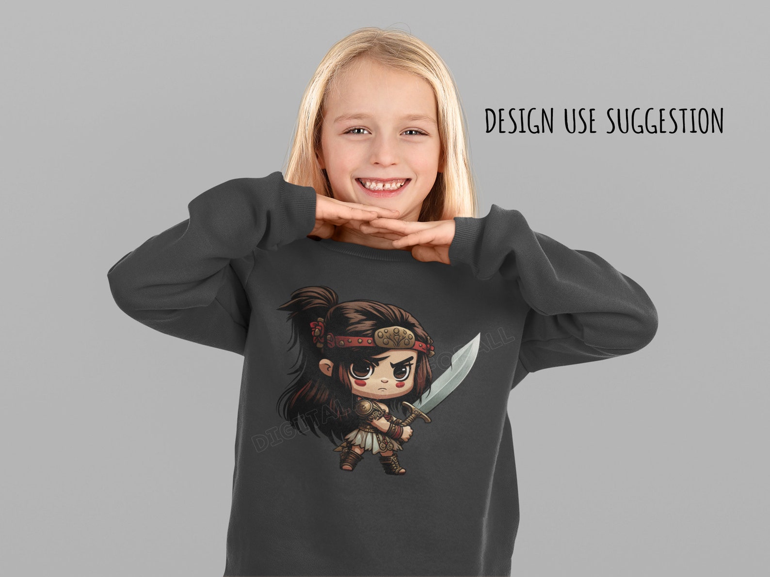Fierce Chibi Girl Warrior | Instant Download Digital Graphics ...
