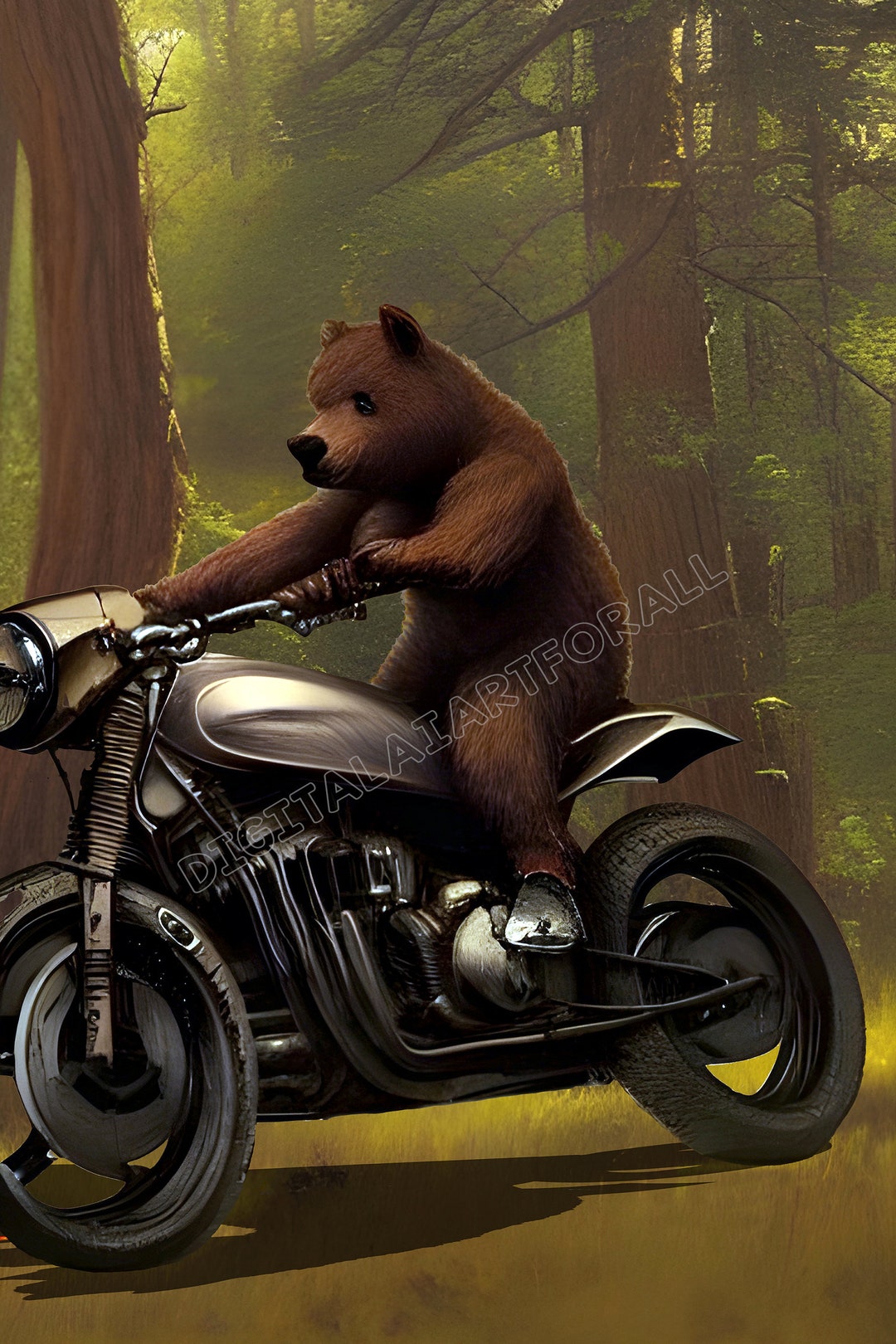 Bear on a Motorcycle - Printable Poster, Instant Download Digital ...