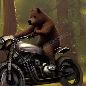 Bear on a Motorcycle - Printable Poster, Instant Download Digital ...
