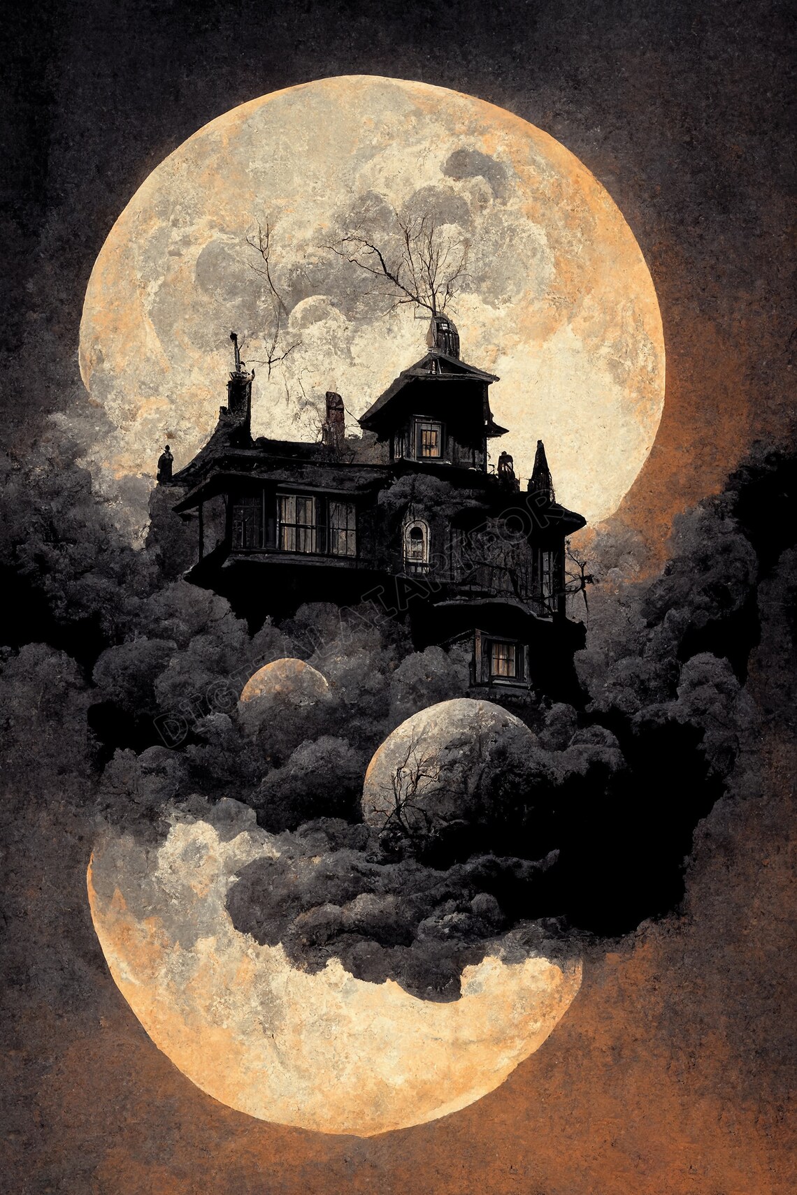 Moonlit Gothic Haunted House - Printable Poster, Instant Download ...