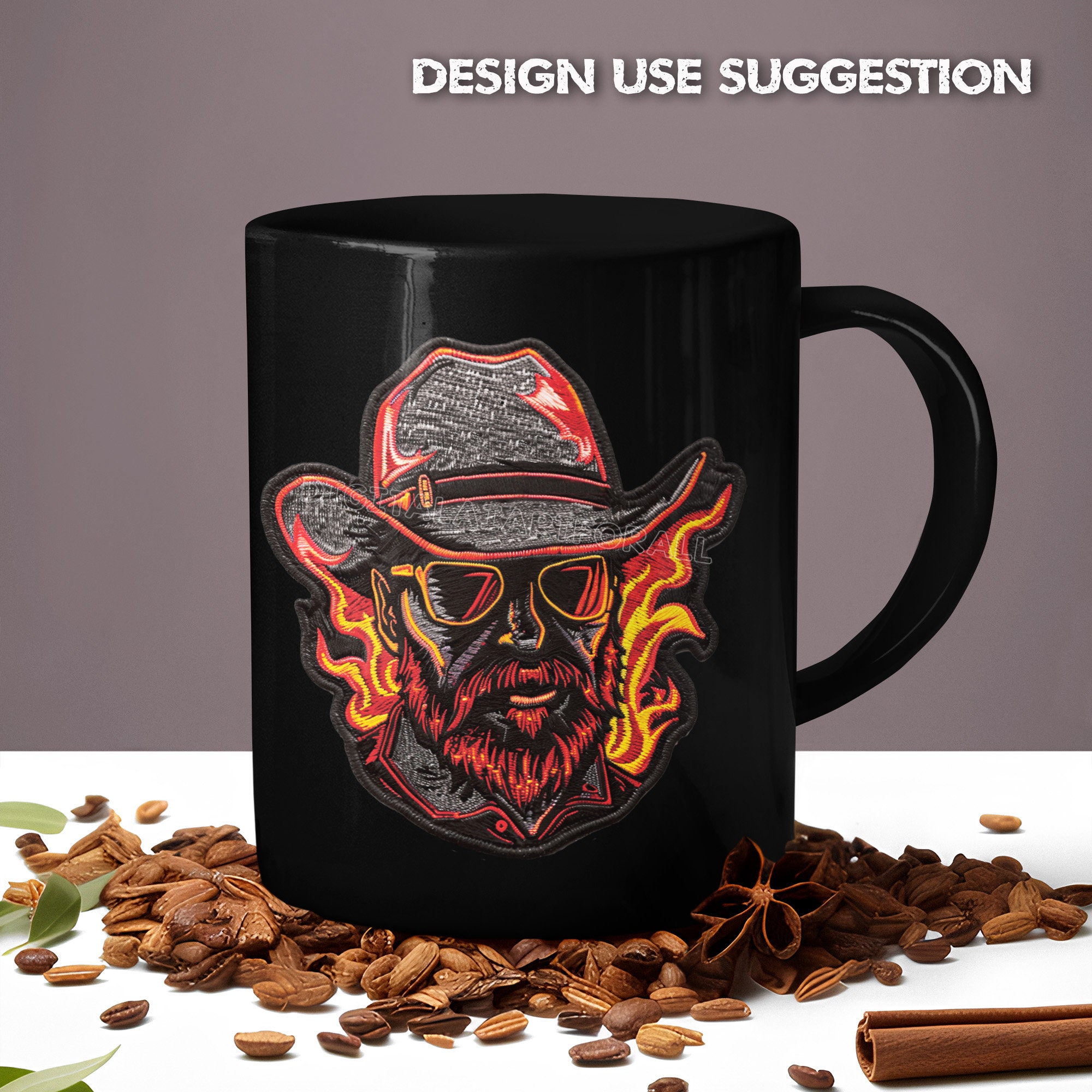 Flaming Cowboy Faux Embroidery Look, Instant Download, Digital Graphics ...