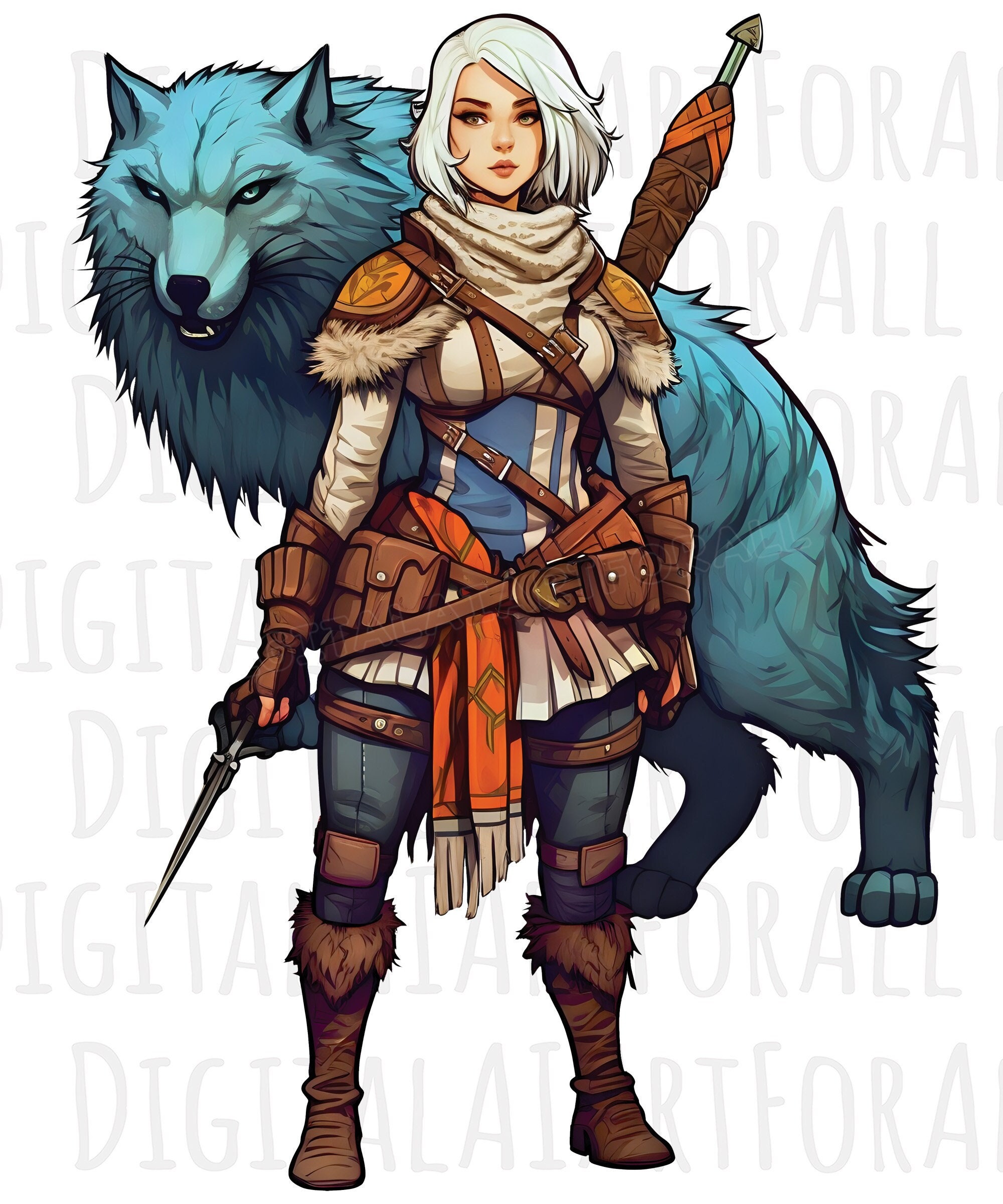 Clipart Female Monster Hunter Cartoon | Instant Download Digital ...