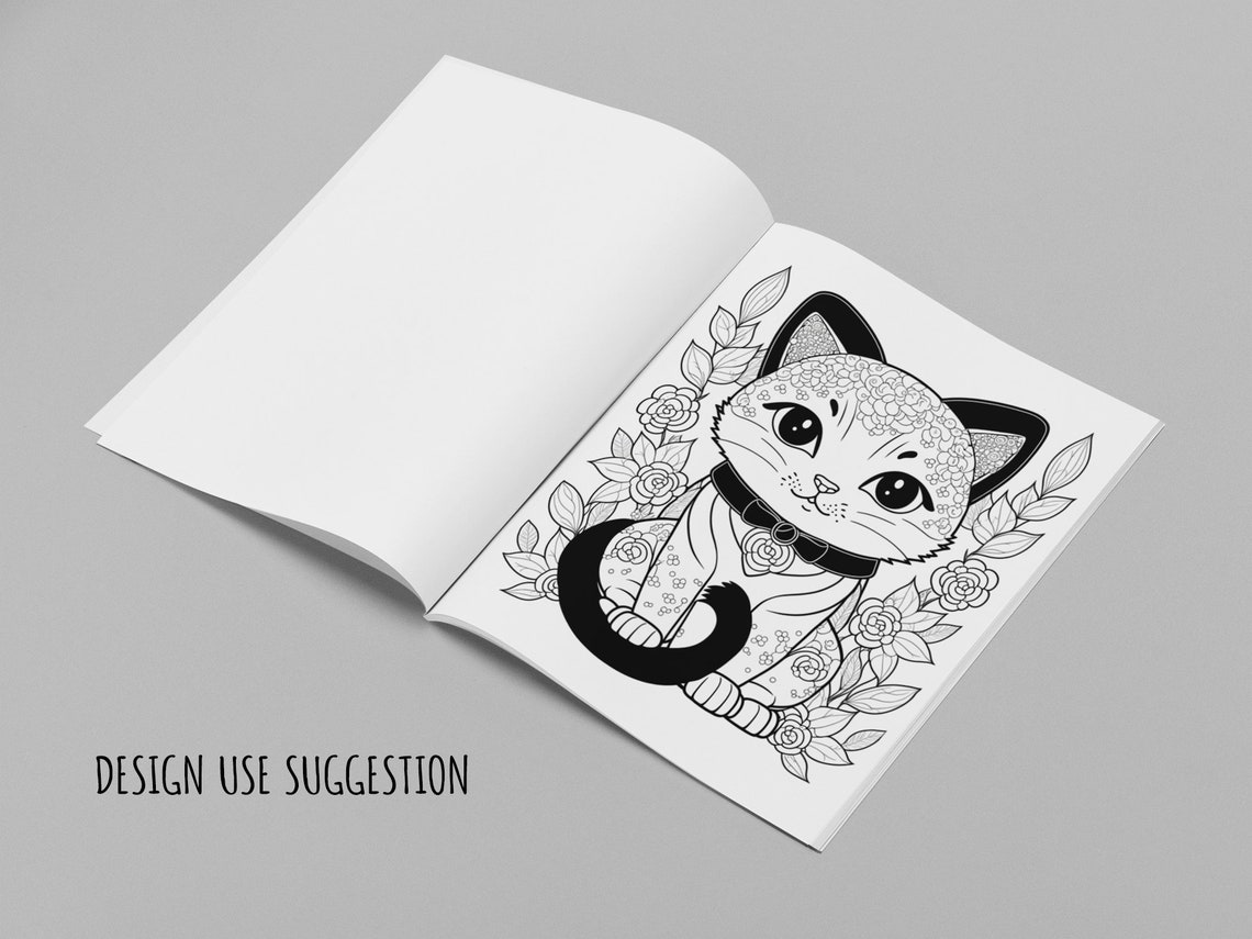 Chibi Cat Coloring Book Page/poster, Digital Graphics, Sublimation ...