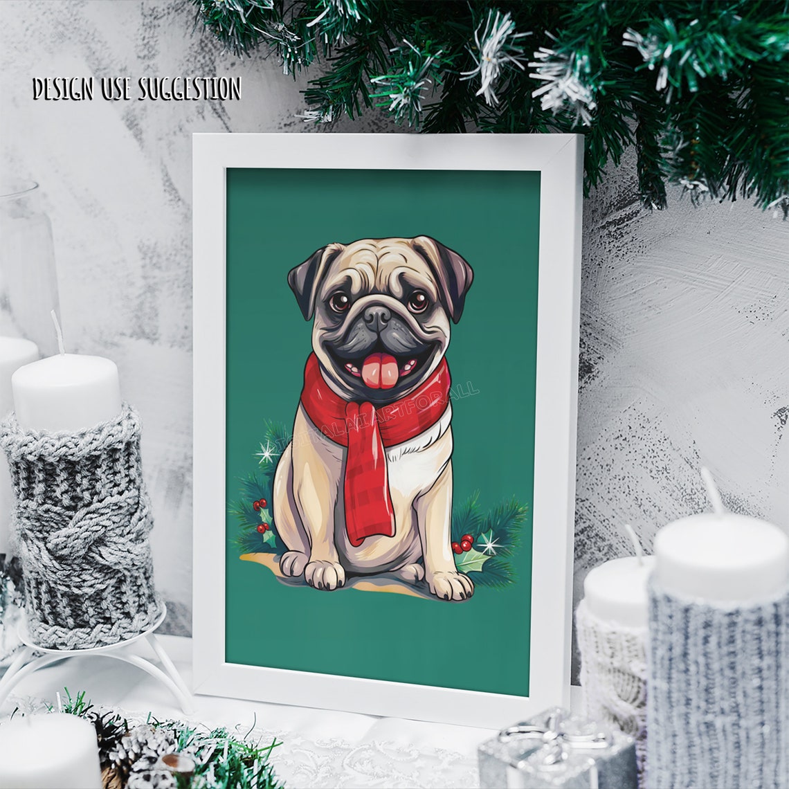 Christmas Smiling Pug Clip Art, Instant Download, Digital Graphics ...