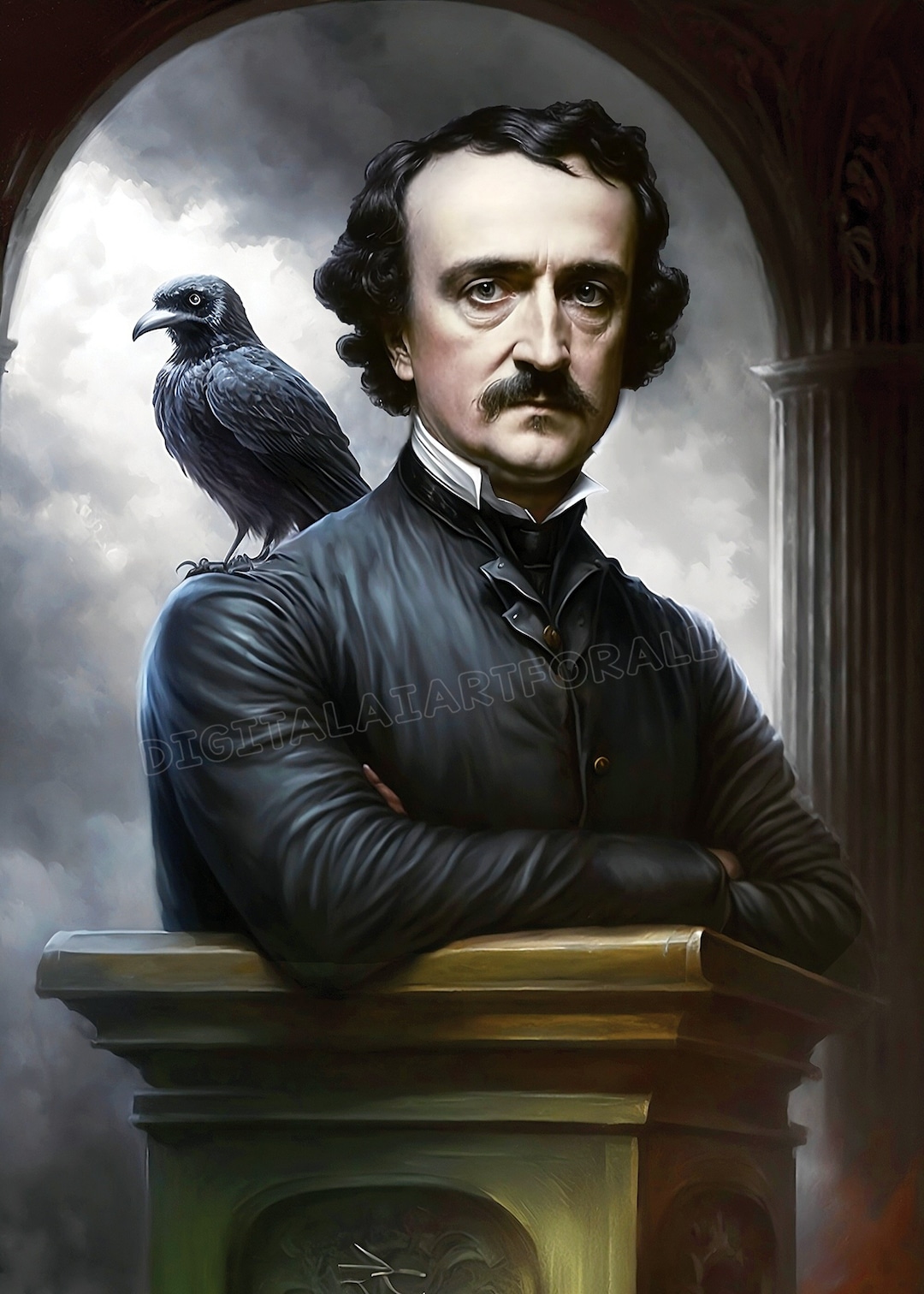 Edgar Allen Poe & Raven Printable Poster, Instant Download Digital ...