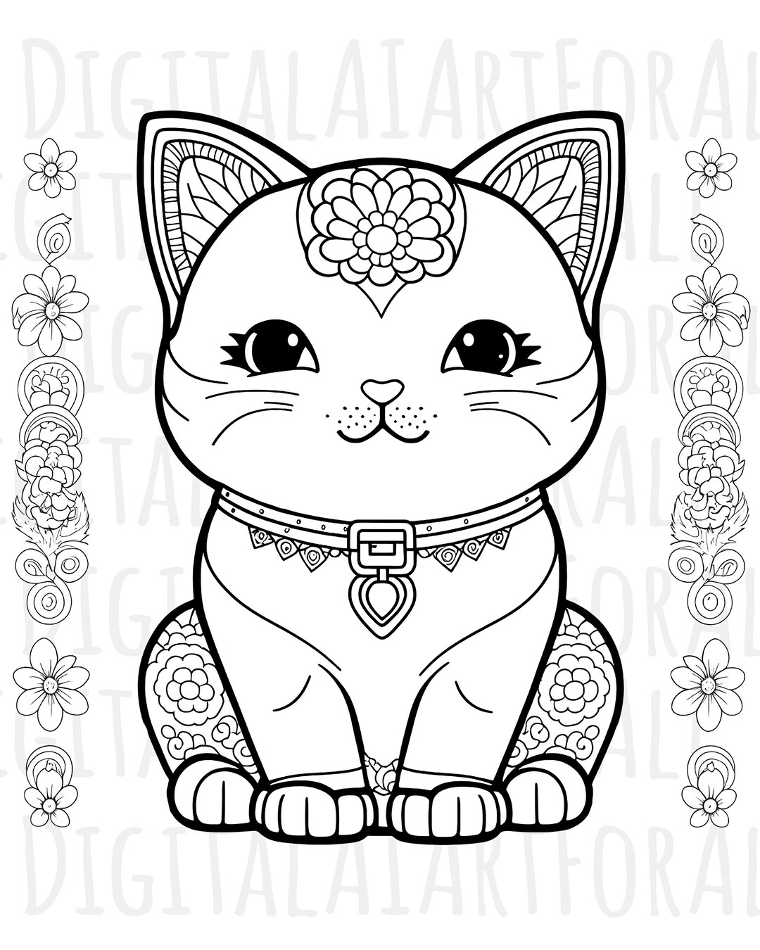 Chibi Cat Coloring Book Page/poster | Instant Download Digital Graphics ...