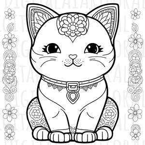 Chibi Cat Coloring Book Page/poster | Instant Download Digital Graphics ...
