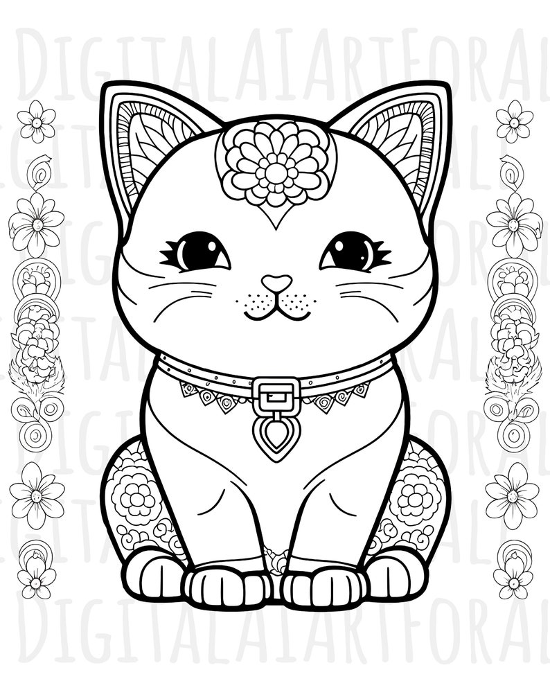 Chibi Cat Coloring Book Page/poster | Instant Download Digital Graphics ...