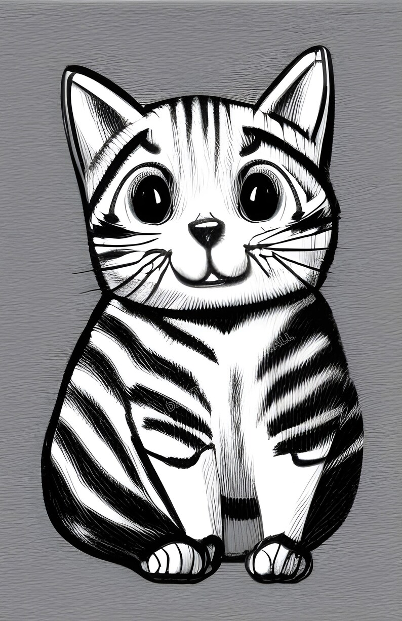 Cute Cat Drawing Printable Poster Instant Download Digital - Etsy