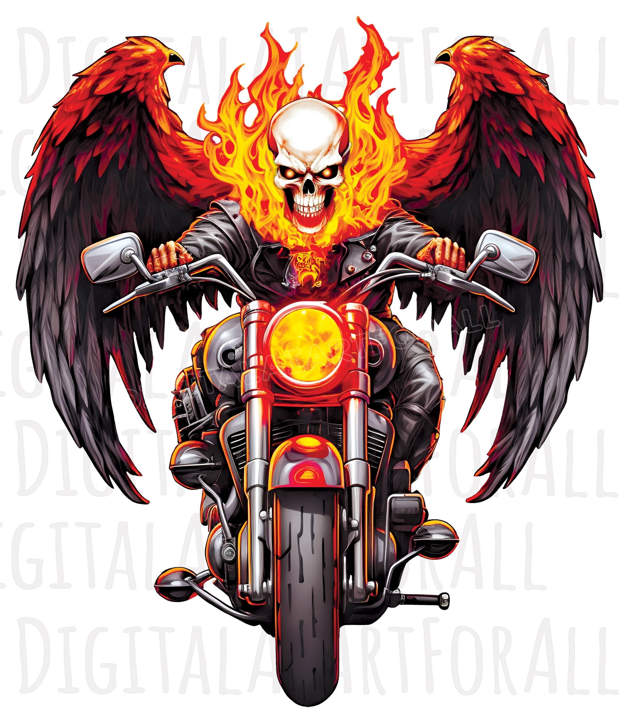 Winged Outlaw Biker Skull, Flaming, Instant Download Digital Graphics ...