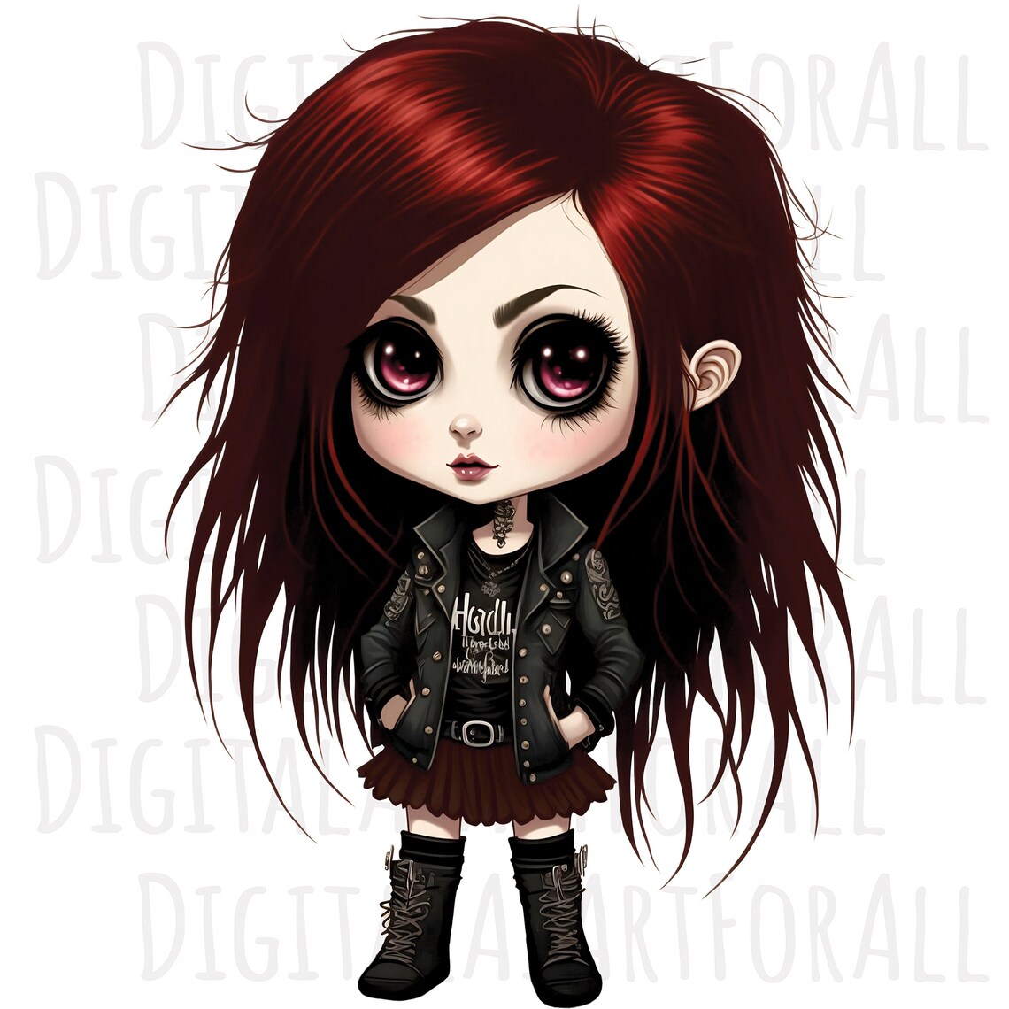 Red Head Goth Chibi Girl | Instant Download, Digital Graphics ...