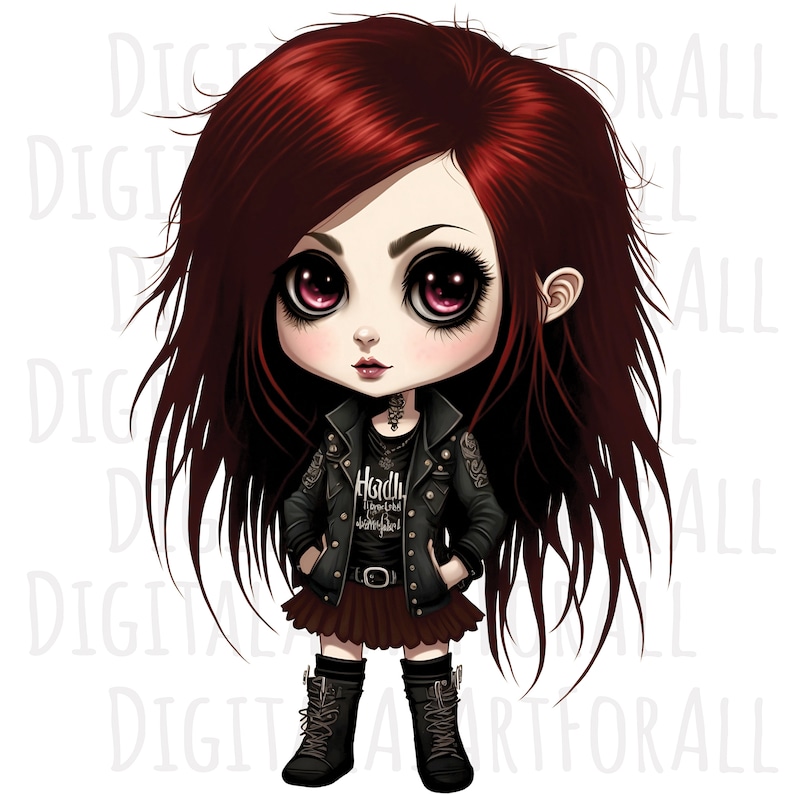 Red Head Goth Chibi Girl | Instant Download, Digital Graphics ...