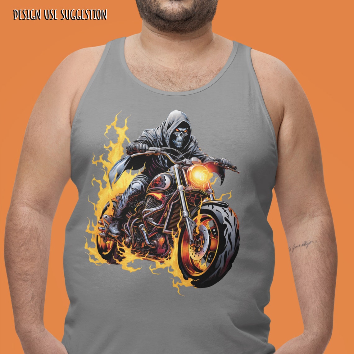 Grim Reaper Skull on a Flaming Motorcycle, Instant Download Digital ...