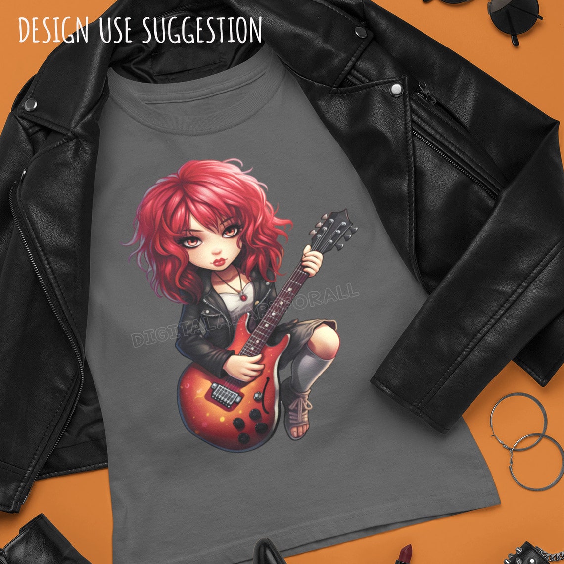 Punk Rock Chibi Goth Girl Rocker Art, Instant Download Digital Graphics ...
