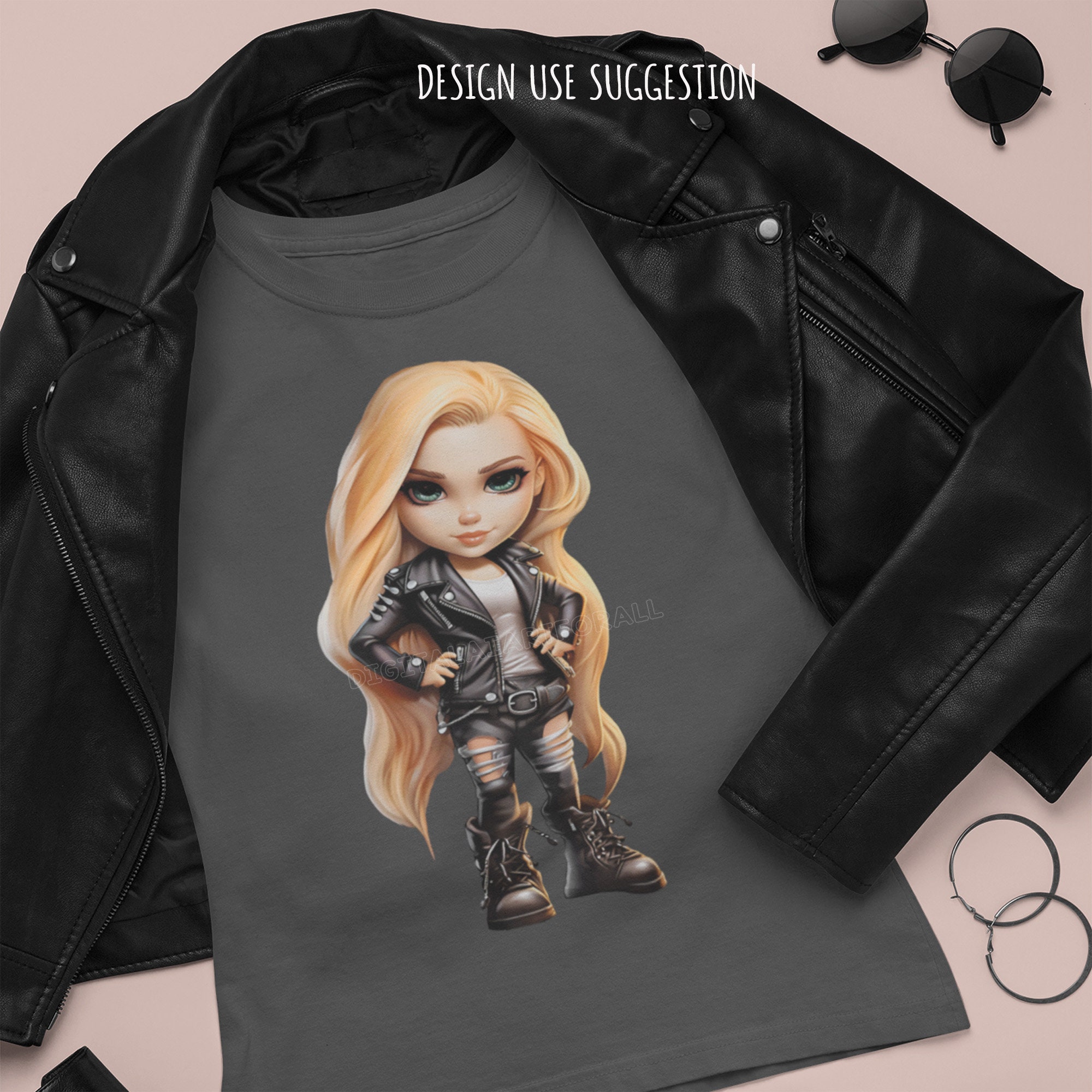 Chibi Punk Girl in Black Leather Instant Download Digital - Etsy
