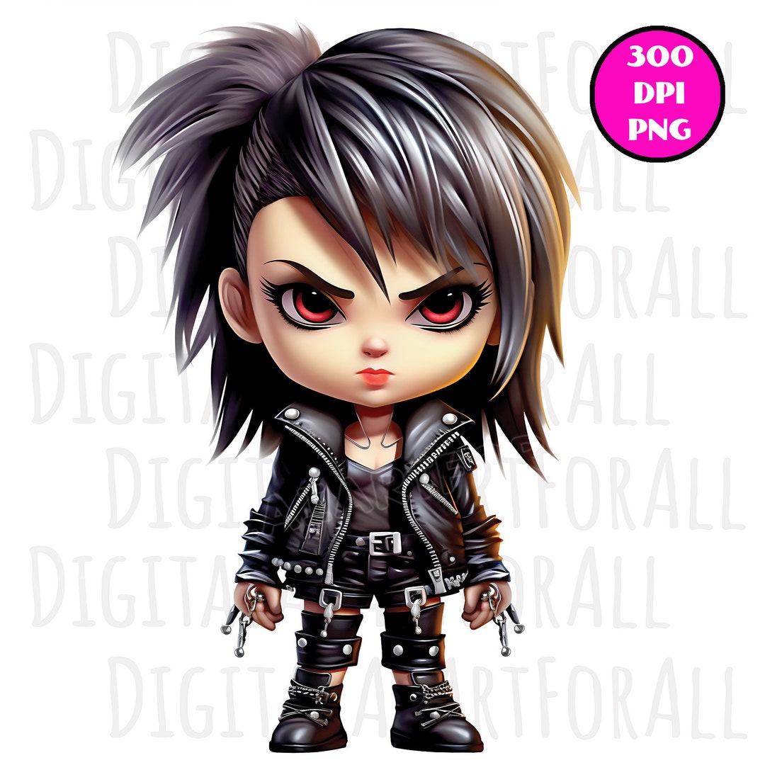 Chibi Punk Girl in Black Leather | Instant Download Digital Graphics ...