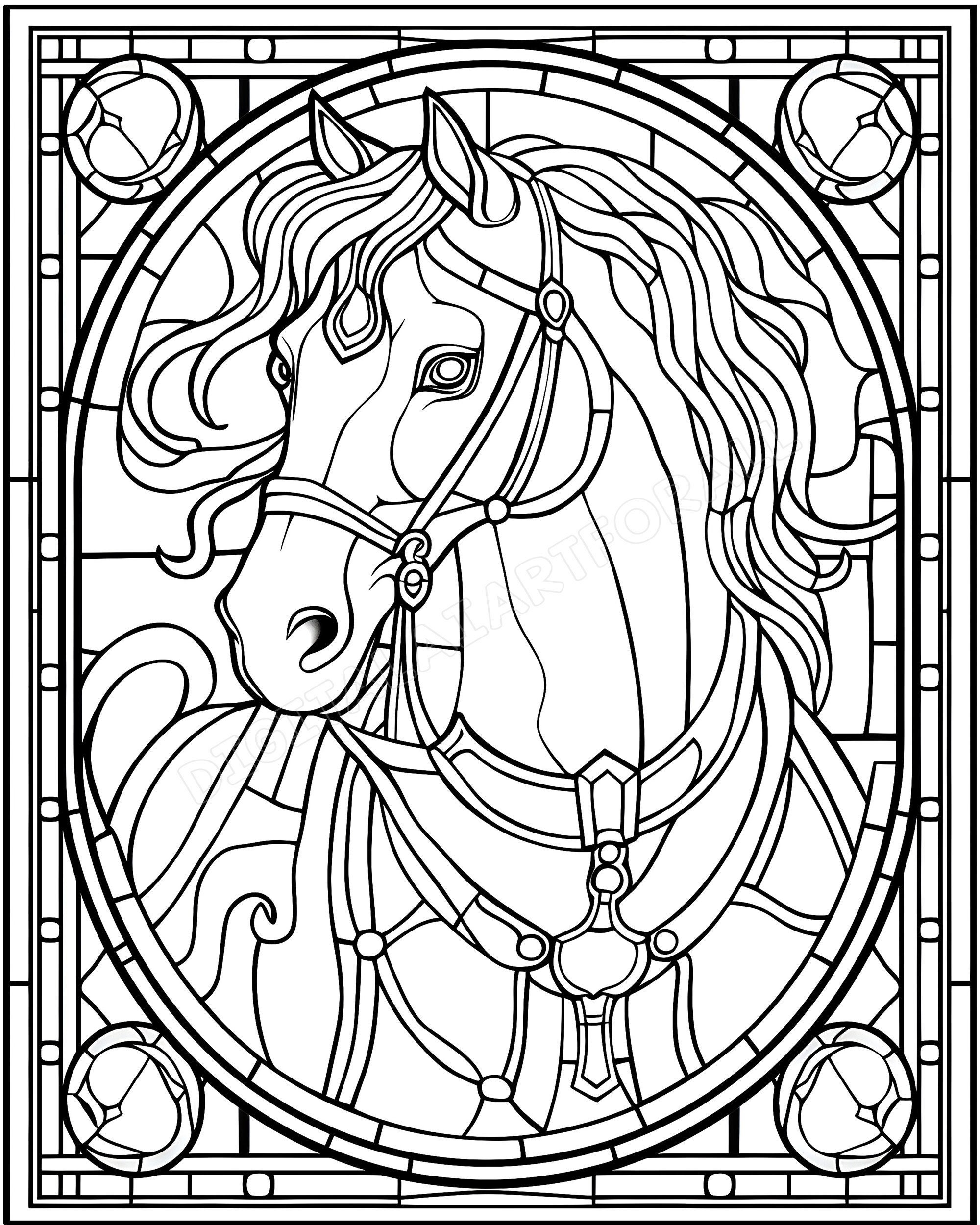 Stained Glass Horse Coloring Book Page | Instant Download Digital ...